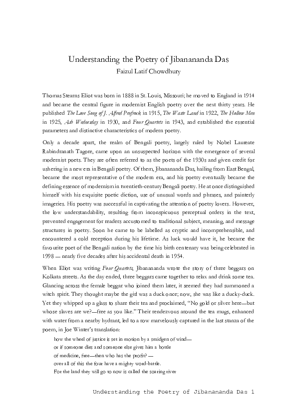 (PDF) Understanding the Poetry of Jibanananda Das