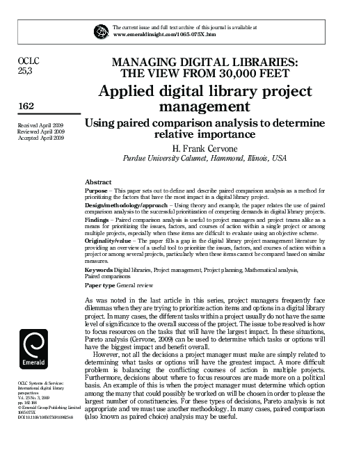 (PDF) Applied digital library project management