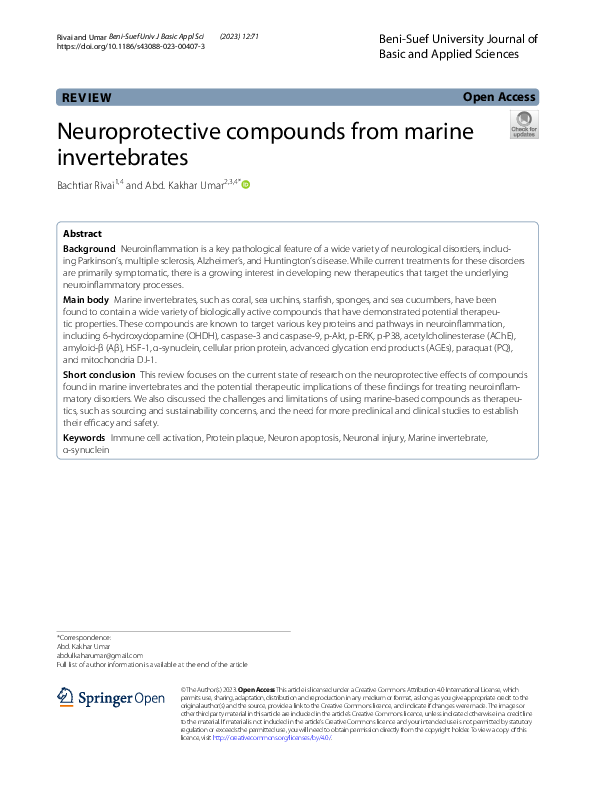 (PDF) Neuroprotective compounds from marine invertebrates | Bachtiar ...