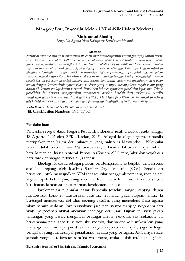 (PDF) Mengenalkan Pancasila Melalui Nilai-Nilai Islam Moderat
