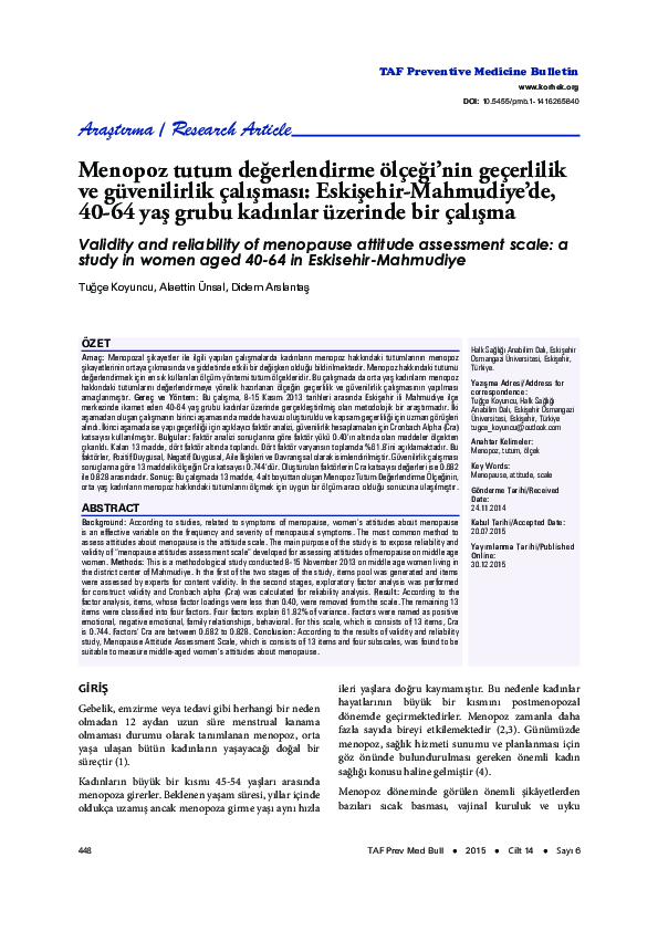 (PDF) Validity and reliability of menopause attitude assessment scale ...