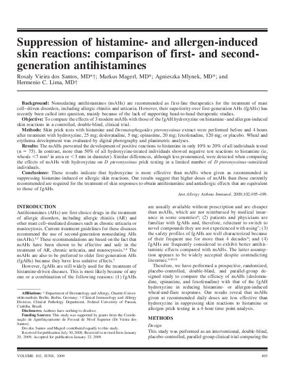 (PDF) Suppression of histamine- and allergen-induced skin reactions ...