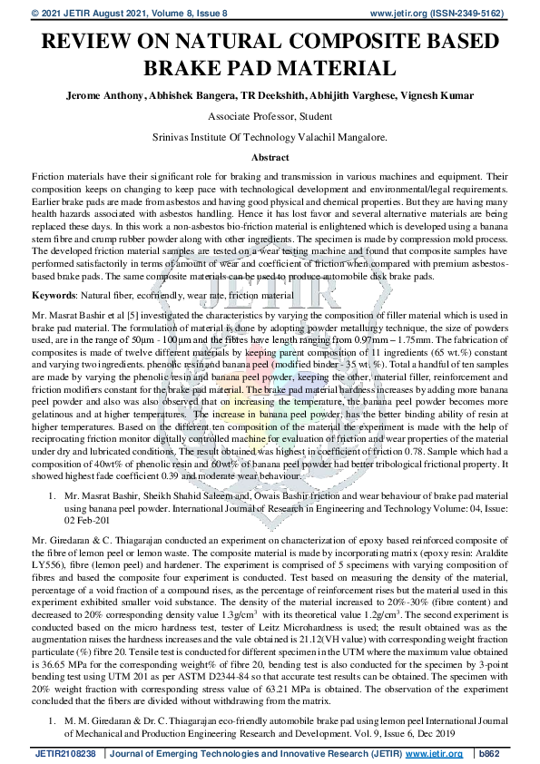 (PDF) Review on Natural Composite Based Brake Pad Material