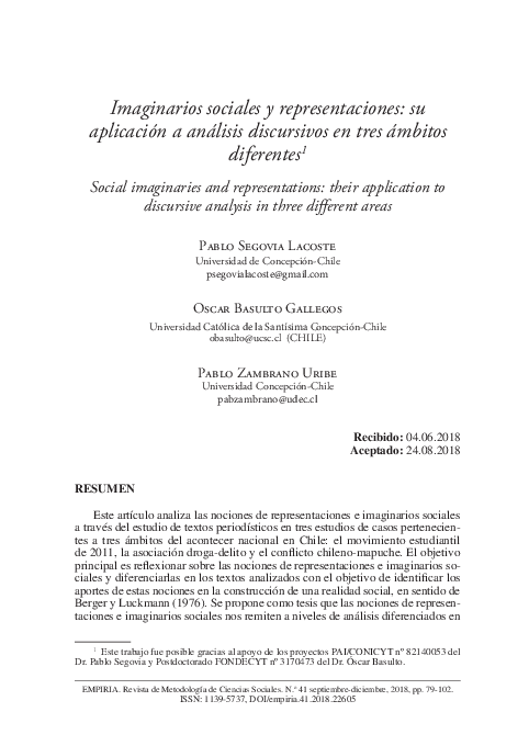 (PDF) Imaginarios sociales y representaciones: su aplicación a análisis discursivos en tres ...