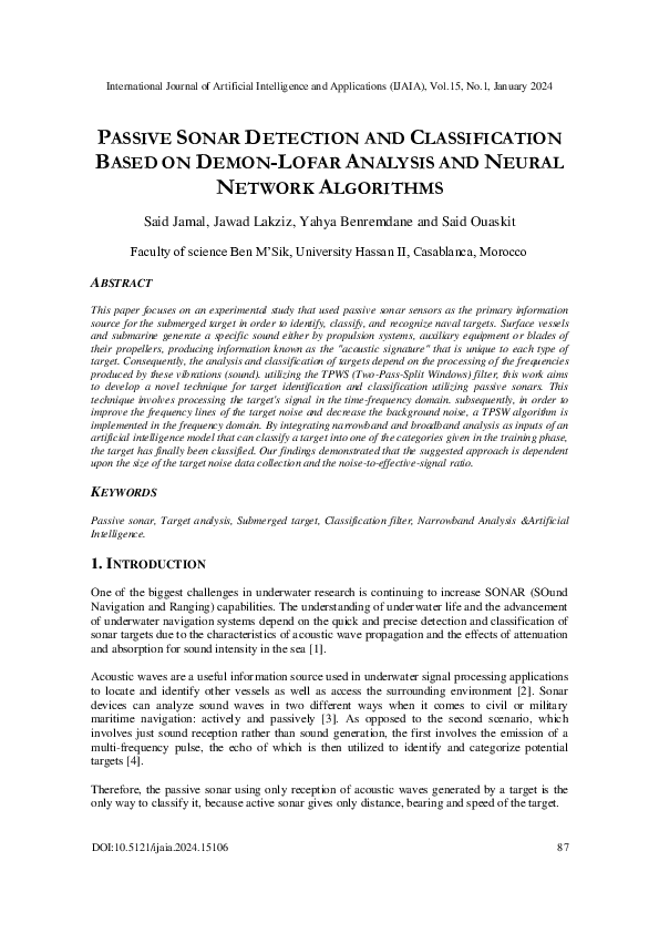 (PDF) PASSIVE SONAR DETECTION AND CLASSIFICATION BASED ON DEMON-LOFAR ...
