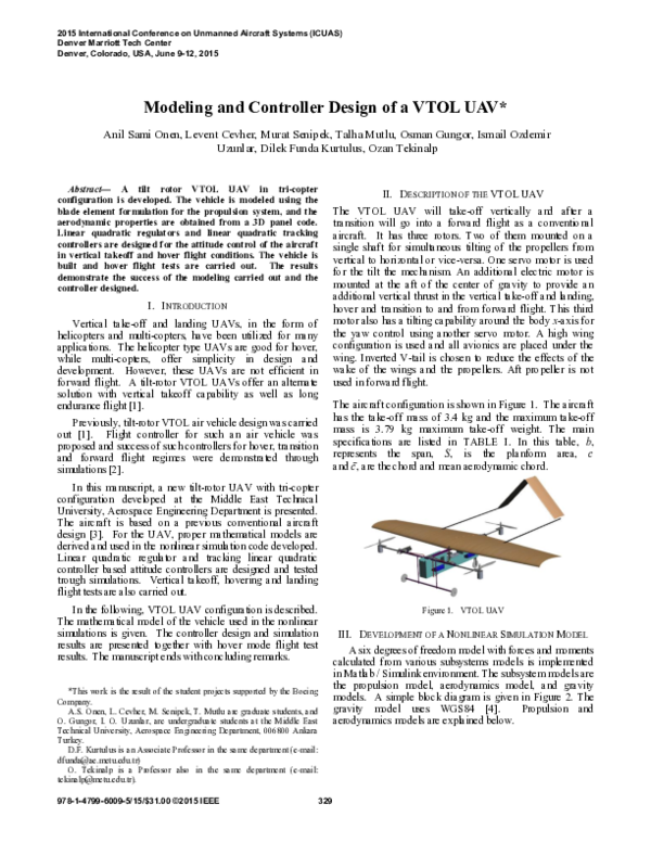 (PDF) Modeling and controller design of a VTOL UAV (PDF) Modeling and controller design of a VTOL UAV