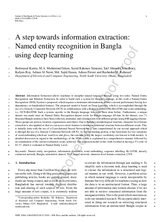 (PDF) A step towards information extraction: Named entity recognition in Bangla using deep learning