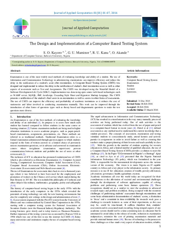 (PDF) The Design and Implementation of a Computer Based Testing System