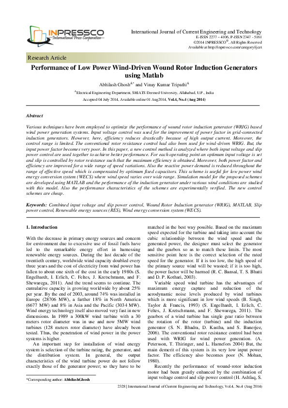 (PDF) Performance of Low Power Wind-Driven Wound Rotor Induction ...