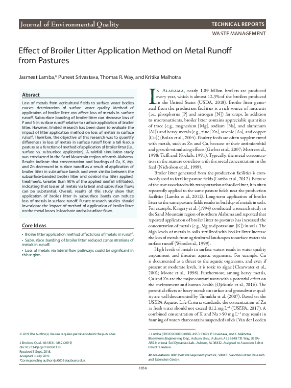 (PDF) Effect of Broiler Litter Application Method on Metal Runoff from ...