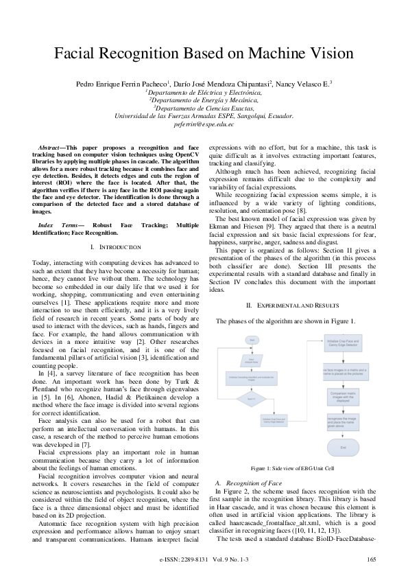 (PDF) Facial Recognition Based on Machine Vision