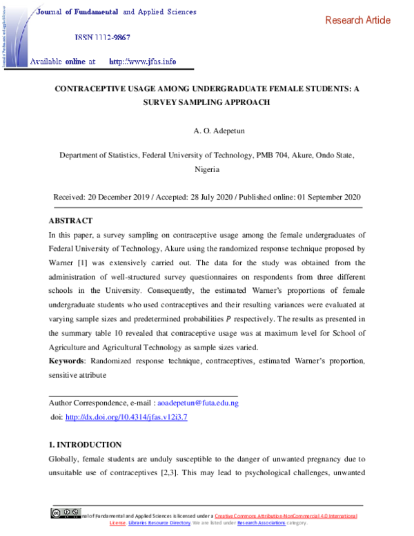 (PDF) Contraceptive usage among undergraduate female students: A survey ...