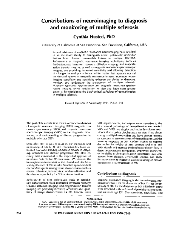 (PDF) Contributions of neuroimaging to diagnosis and monitoring of ...