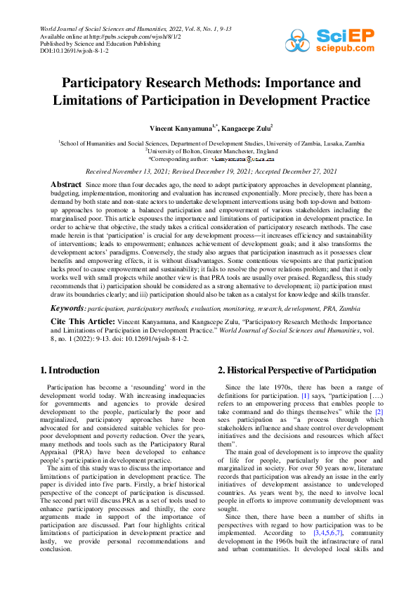 (PDF) Participatory Research Methods: Importance and Limitations of ...