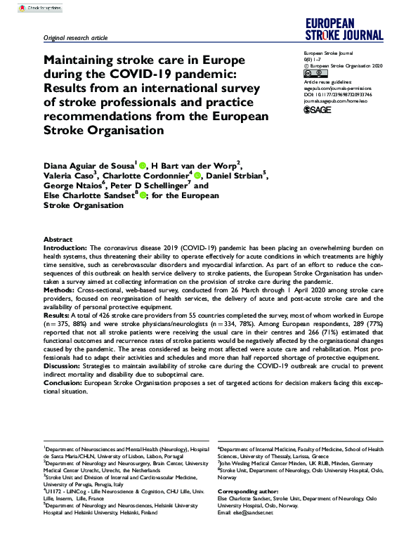 (PDF) Maintaining stroke care in Europe during the COVID-19 pandemic ...