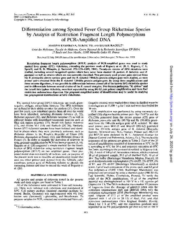 (PDF) Differentiation among spotted fever group rickettsiae species by ...