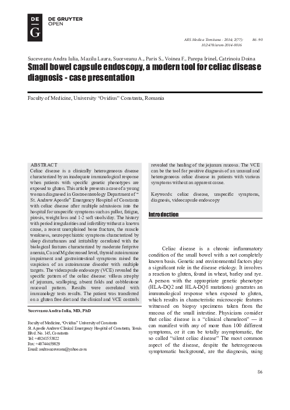 (PDF) Small bowel capsule endoscopy, a modern tool for celiac disease diagnosis - case presentation