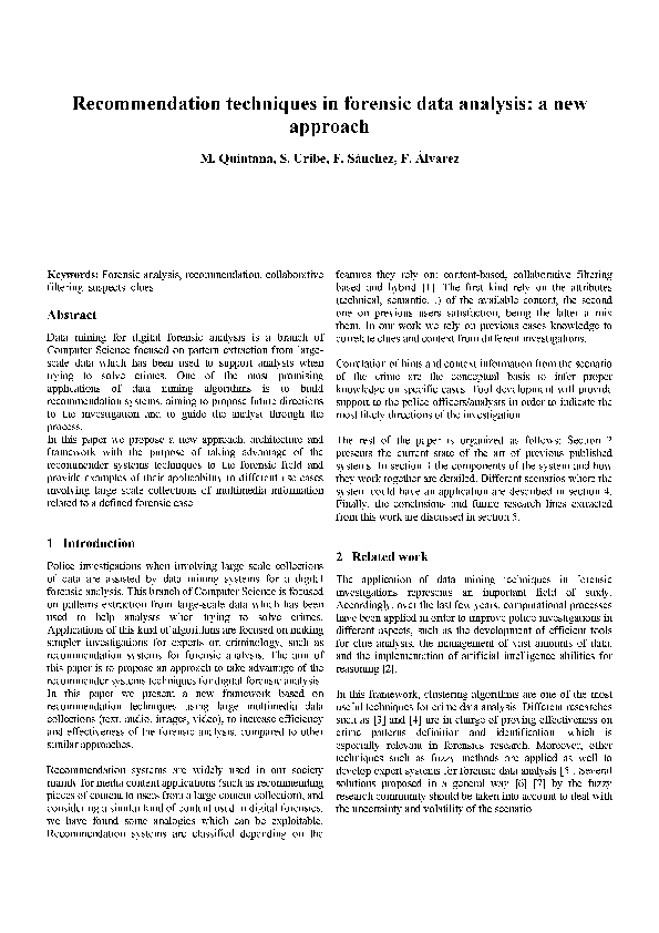 (PDF) Recommendation techniques in forensic data analysis: a new approach