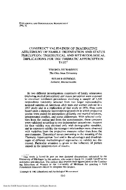 (PDF) Construct Validation of Imaginative Assessment of Family Orientation and Status Perception ...