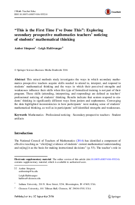 (PDF) “This is the First Time I’ve Done This”: Exploring secondary ...