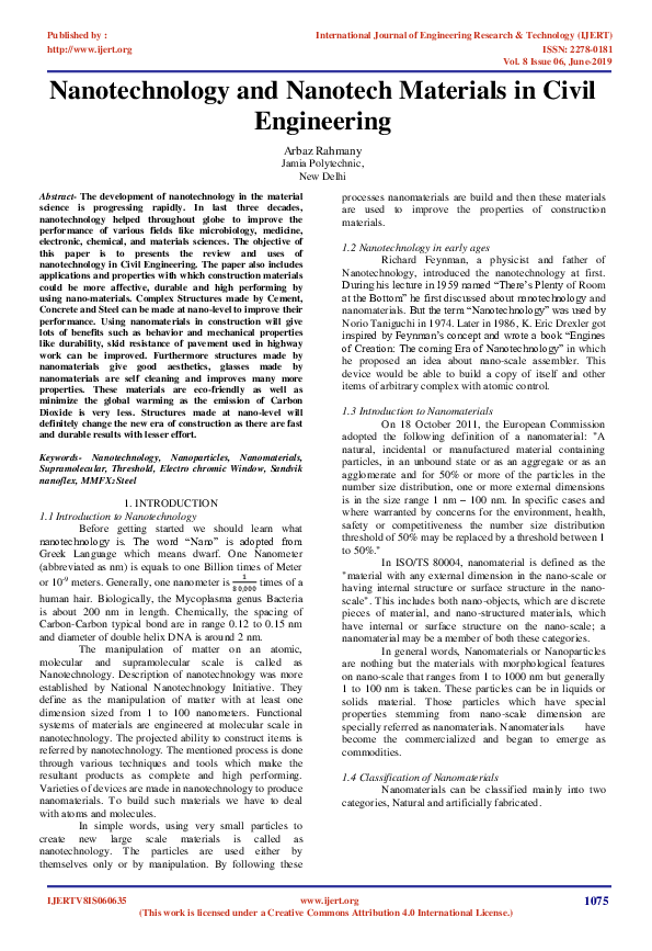 (PDF) Nanotechnology and Nanotech Materials in Civil Engineering