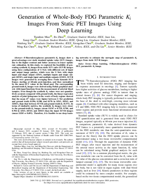 (PDF) Generation of Whole-Body FDG Parametric K i Images From Static ...