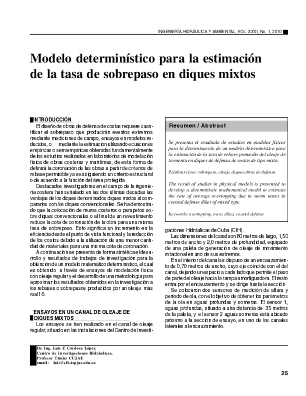 (PDF) Modelo determinístico para la estimación de la tasa de sobrepaso ...