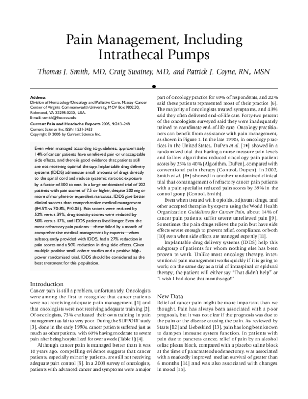 (PDF) Pain management, including intrathecal pumps