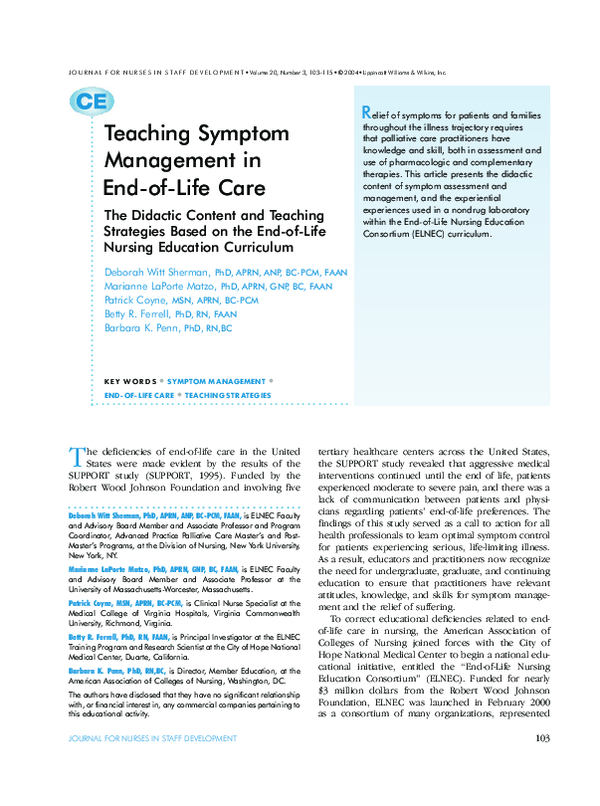 (PDF) Teaching Symptom Management in End-of-Life Care