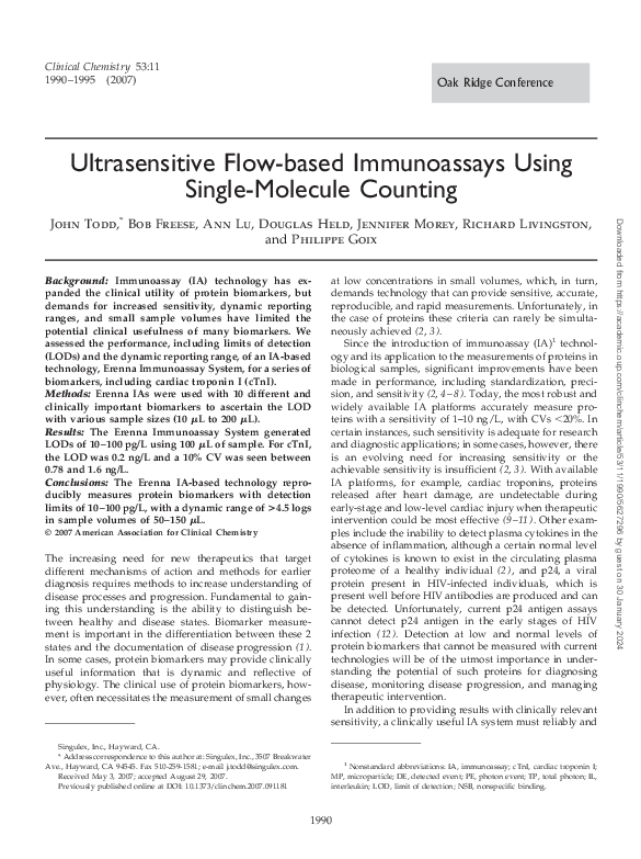 (PDF) Ultrasensitive Flow-based Immunoassays Using Single-Molecule Counting