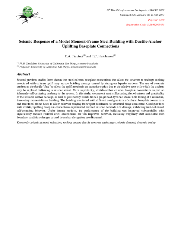 (PDF) Seismic Response of a Model Moment-Frame Steel Building with ...