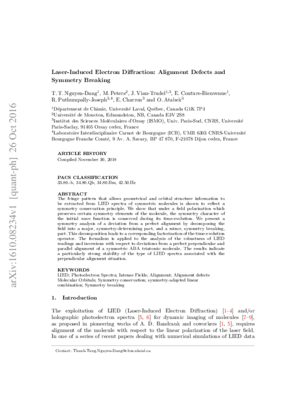Pdf Laser Induced Electron Diffraction Alignment Defects And Symmetry Breaking