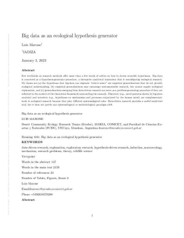 (PDF) Big data as an ecological hypothesis generator
