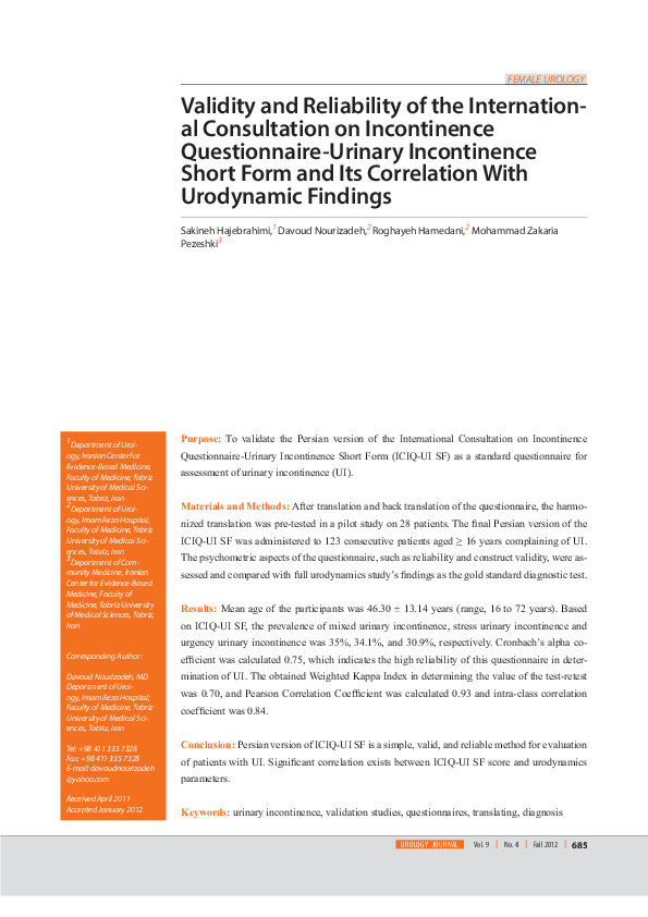 (PDF) Validity and reliability of the International Consultation on Incontinence Questionnaire ...