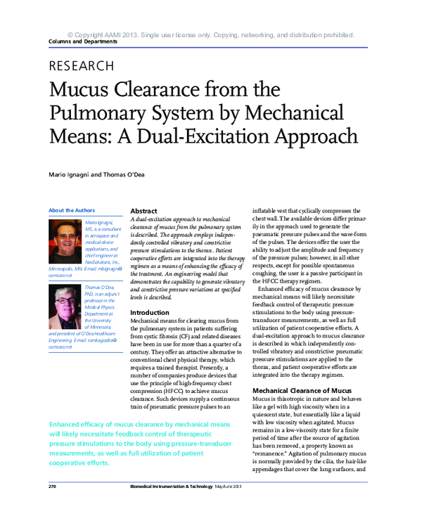 (PDF) Mucus Clearance from the Pulmonary System by Mechanical Means: A ...