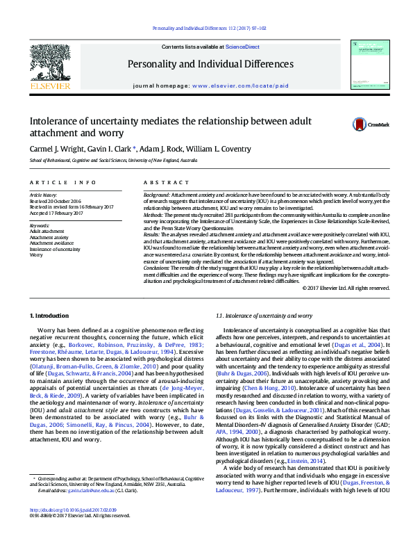 (PDF) Intolerance of uncertainty mediates the relationship between ...