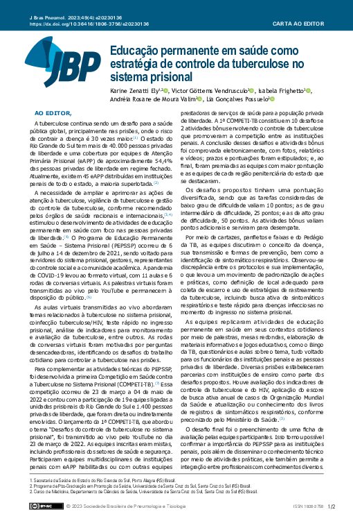 (PDF) Continuing health education as a tuberculosis control strategy in the prison system