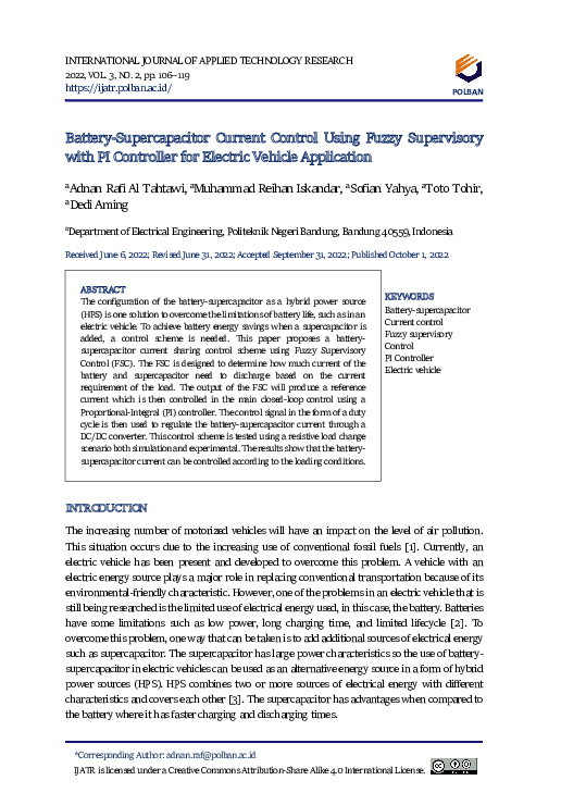 Pdf Battery Supercapacitor Current Control Using Fuzzy Supervisory