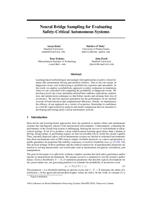 (PDF) Neural Bridge Sampling for Evaluating Safety-Critical Autonomous Systems
