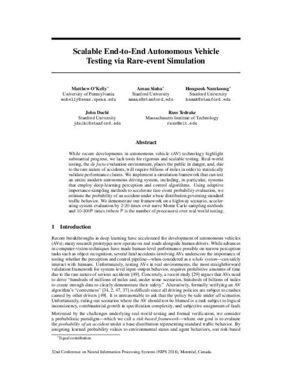 (PDF) Scalable End-to-End Autonomous Vehicle Testing via Rare-event ...