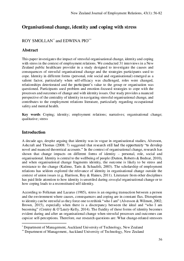(PDF) Organisational change, identity and coping with stress