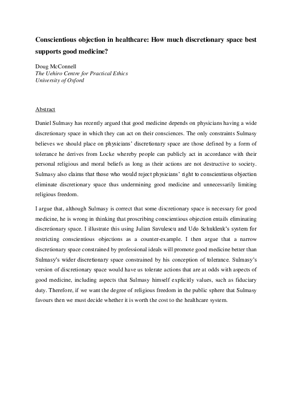(PDF) Conscientious objection in healthcare: How much discretionary ...