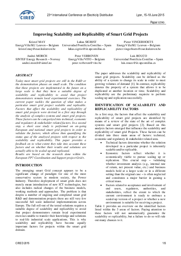 (PDF) Improving Scalability and Replicability of Smart Grid Projects