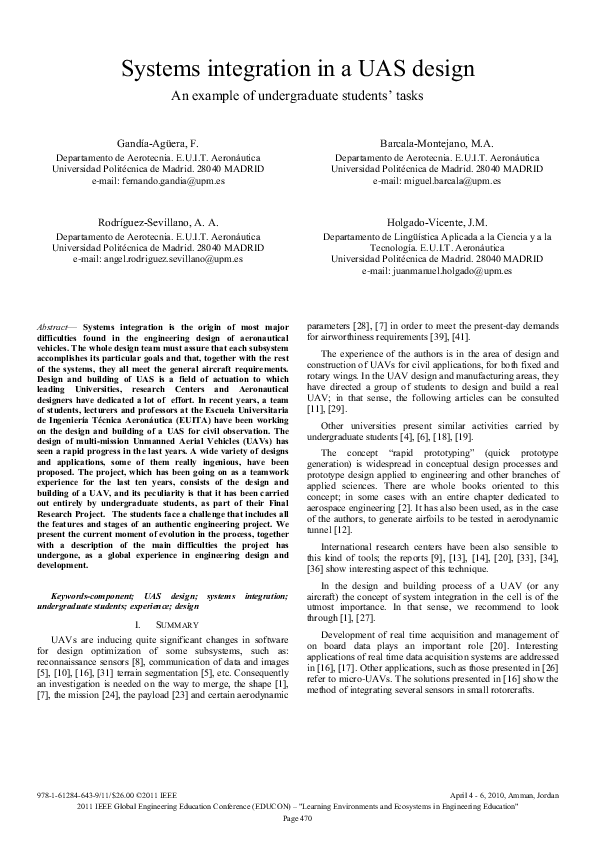 (PDF) Systems integration in a UAS design. An example of undergraduate ...