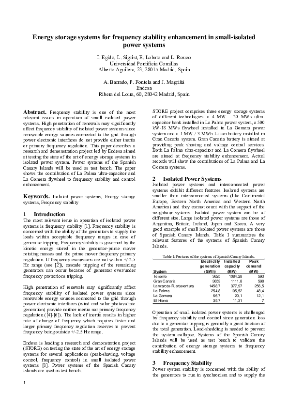 (PDF) Energy storage systems for frequency stability enhancement in small-isolated power systems