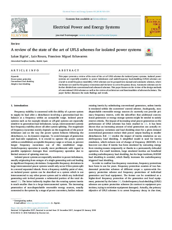 (PDF) A review of the state of the art of UFLS schemes for isolated power systems