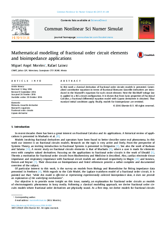 Pdf Mathematical Modelling Of Fractional Order Circuit Elements And