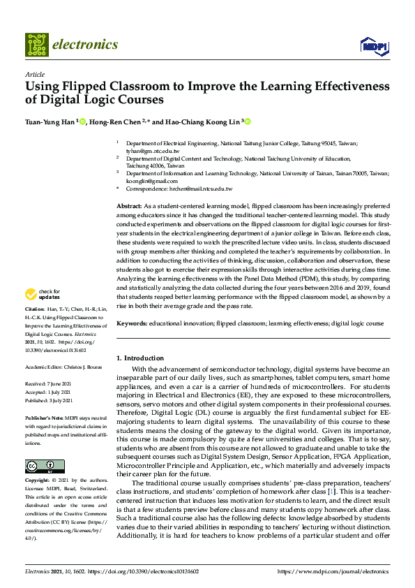 (PDF) Using Flipped Classroom to Improve the Learning Effectiveness of ...