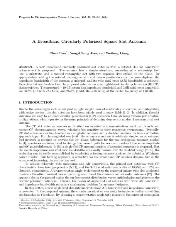 (PDF) Broadband Circularly Polarized Square-Slot Antenna
