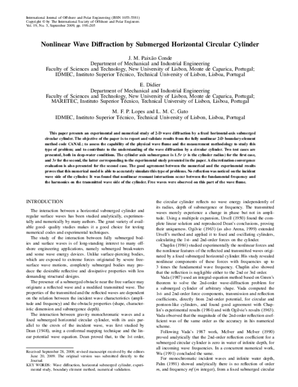 (PDF) Nonlinear Wave Diffraction By Submerged Horizontal Circular Cylinder